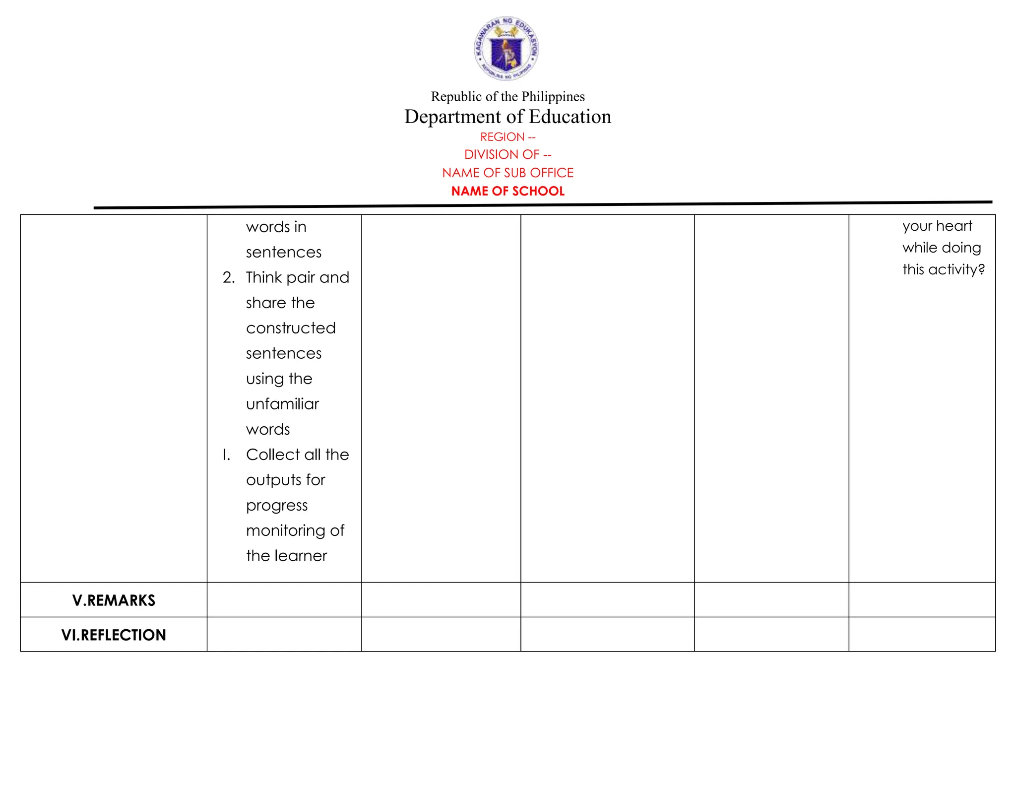 DLL-CATCH-UP-FRIDAY-WEEK 7a. a reference for Grade 6 teachers | DOCX