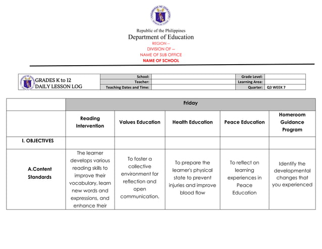DLL-CATCH-UP-FRIDAY-WEEK 7a. a reference for Grade 6 teachers | DOCX ...