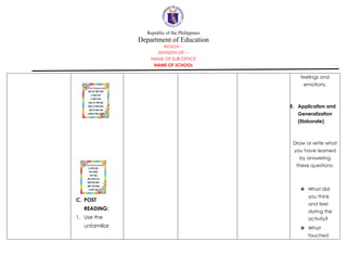 DLL-CATCH-UP-FRIDAY-WEEK 7a. a reference for Grade 6 teachers | DOCX