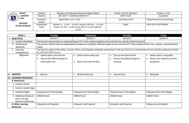 -DLL-Empowerment-Technologies-WEEK-1_Banaglorioso.docx | Internet for Beginners | Internet