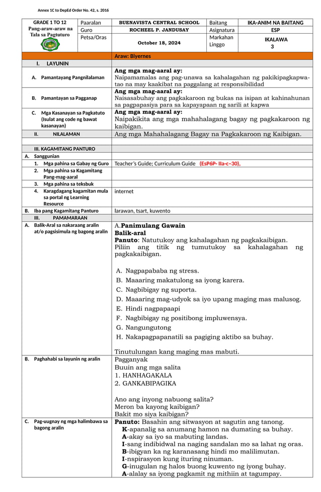 Naipakikita ang mga mahahalagang bagay ng pagkakaroon ng kaibigan. | PDF