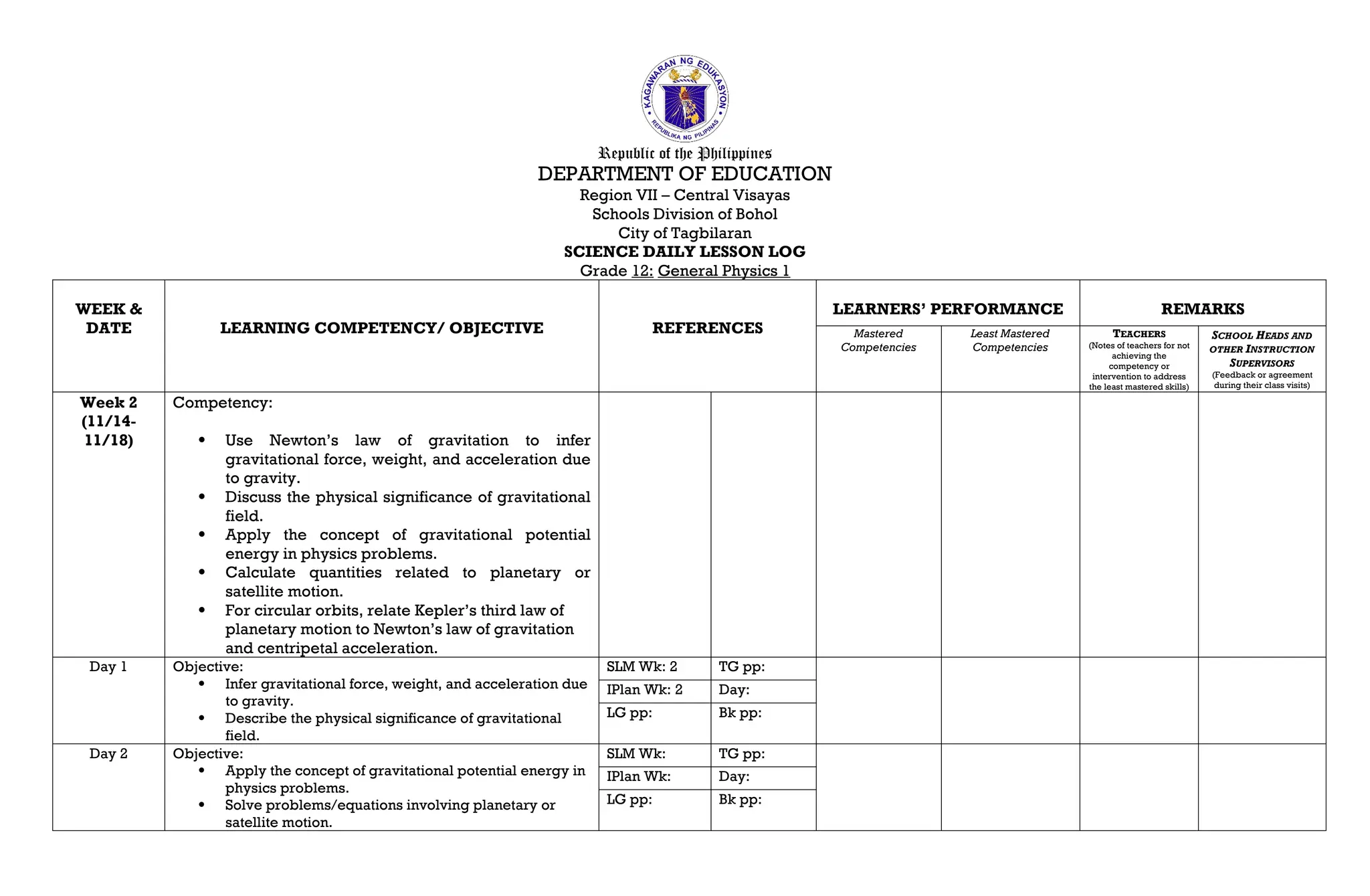 Daily Lesson Log General-Physics-1-Quarter 2 | DOCX