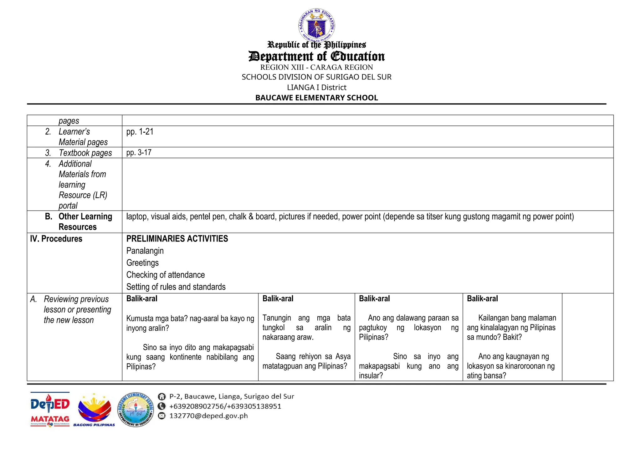 DLL in Araling panlipunan 5 Quarter 1 w1 | PPT