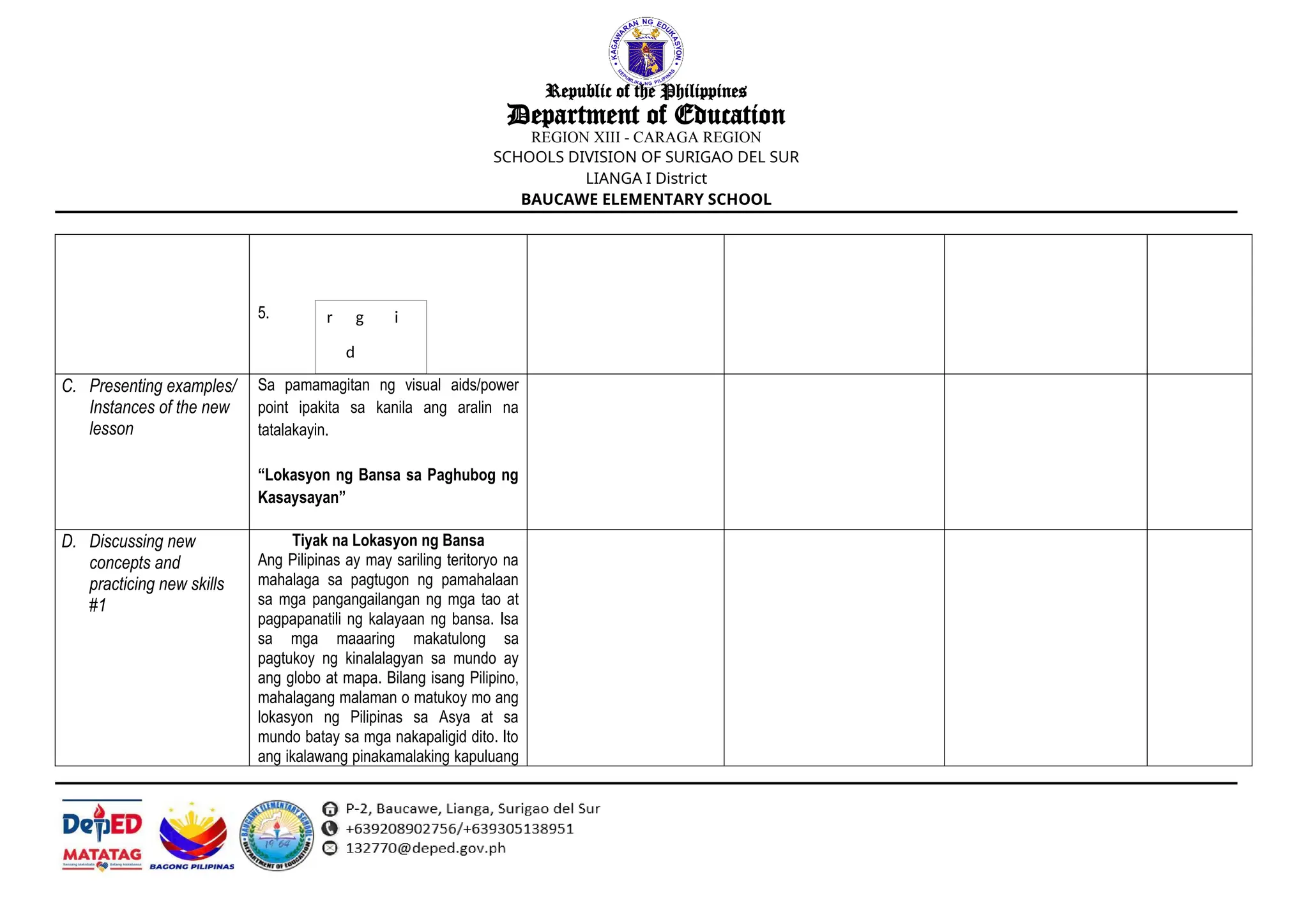 DLL in Araling panlipunan 5 Quarter 1 w1 | PPT