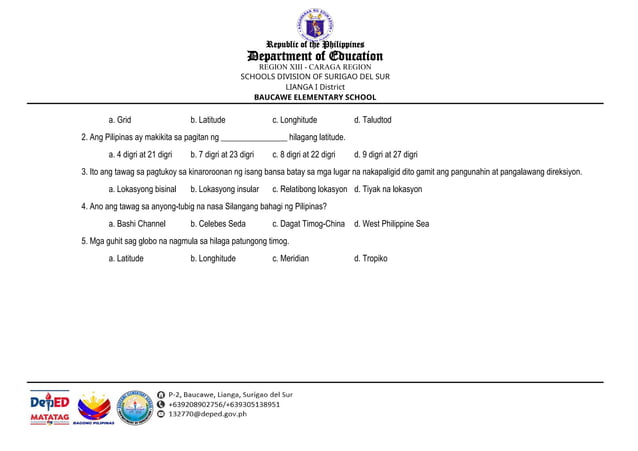 DLL in Araling panlipunan 5 Quarter 1 w1 | PPT