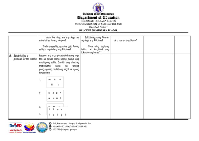 DLL in Araling panlipunan 5 Quarter 1 w1 | PPT
