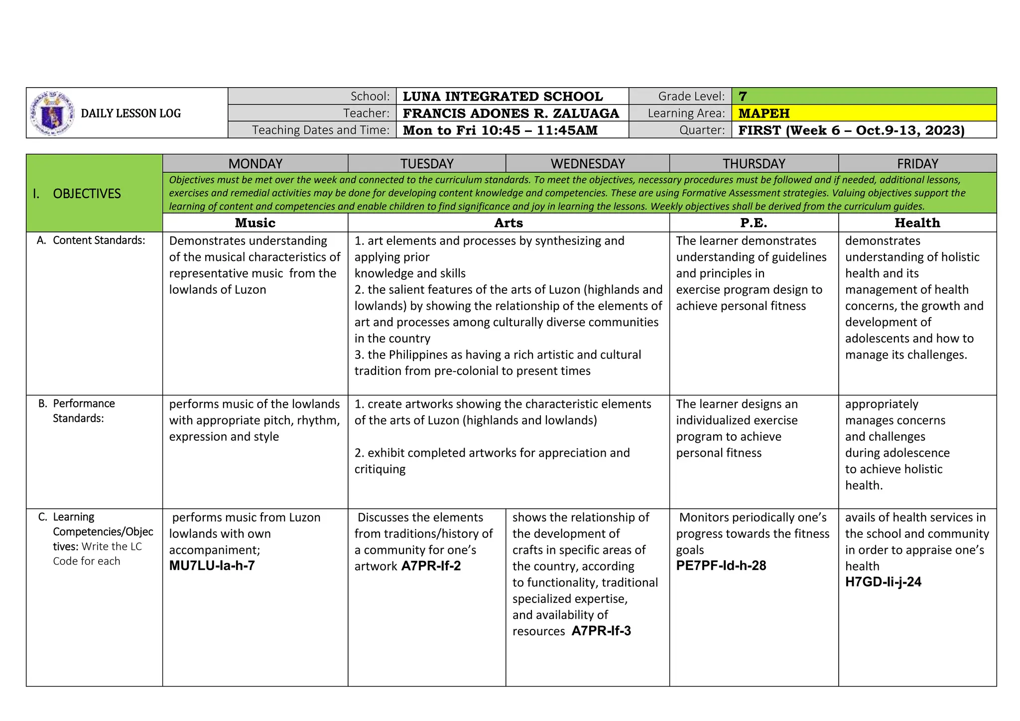 DLL - MAPEH 7 (Week 6).docx