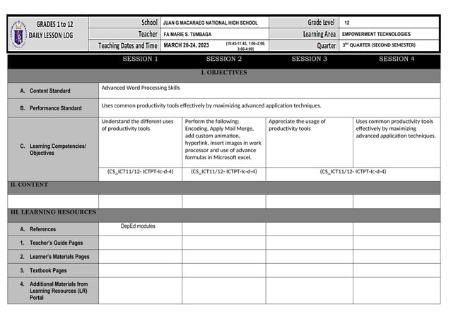 DAILY LESSON PLAN MARCH 2025HFHYIIUDISJDOISYOISHDIUDHFFJLKFJ | DOCX