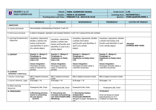Lesson Plan in -Mathematics Grade 1.Qrt3 | Educational Assessment ...