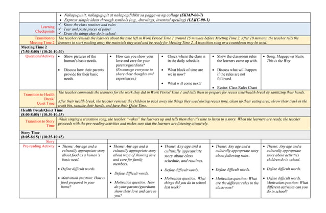 Kindergarten Daily Lesson Log Quarter 1 Week 2 | DOCX