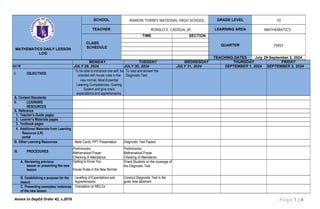 Daily Lesson Log for Mathematics Quarter 1 | PPT