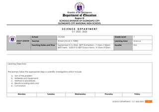 grade 7 daily lesson log based on matatag curriculum | PPT