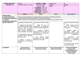 Daily Lesson Log in Science 9 Fourth Quarter Physics | DOCX