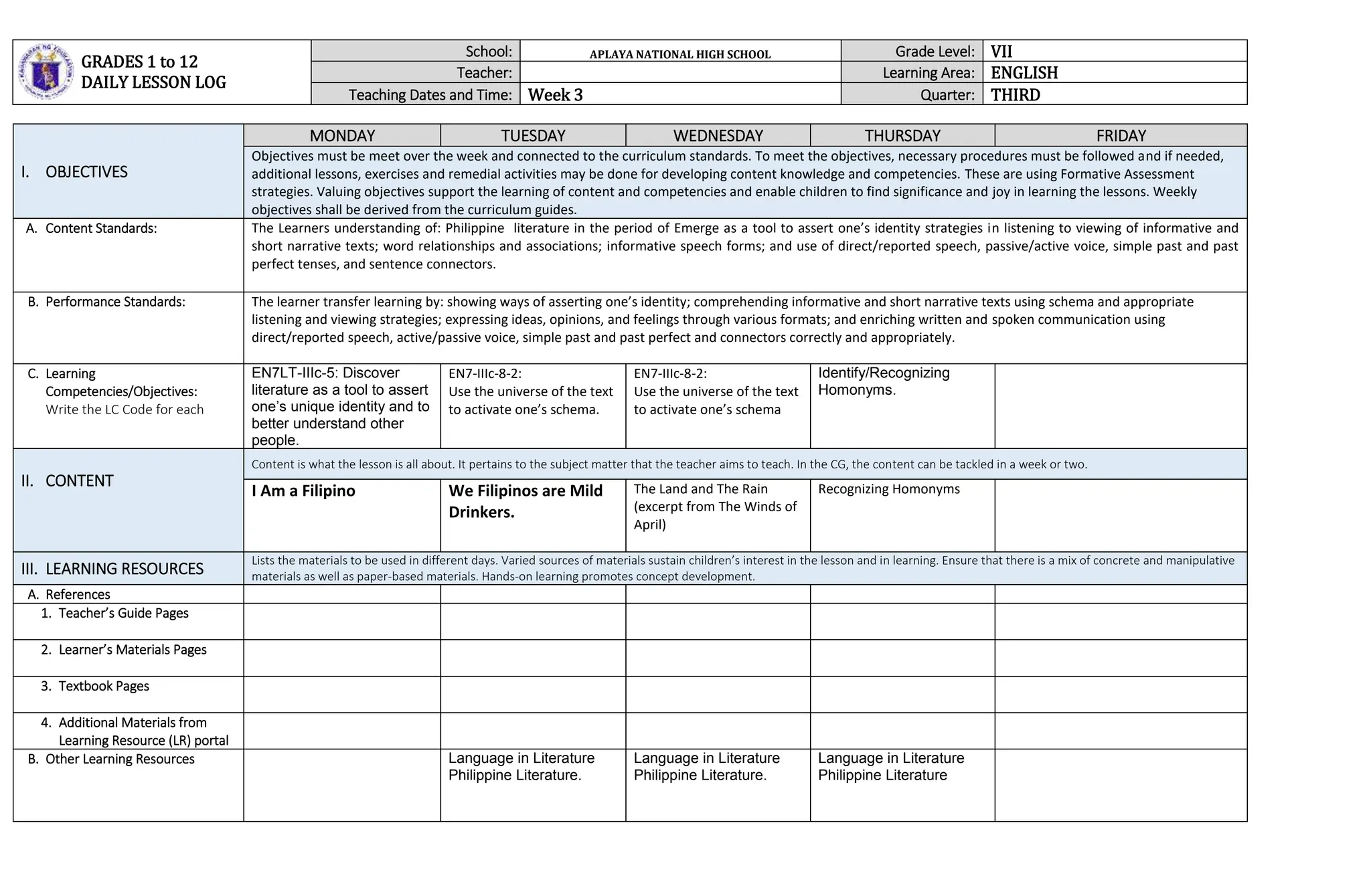 DLL_3rd Qrtr week 3, dll week 3, dll week 3 quarter three | PPT