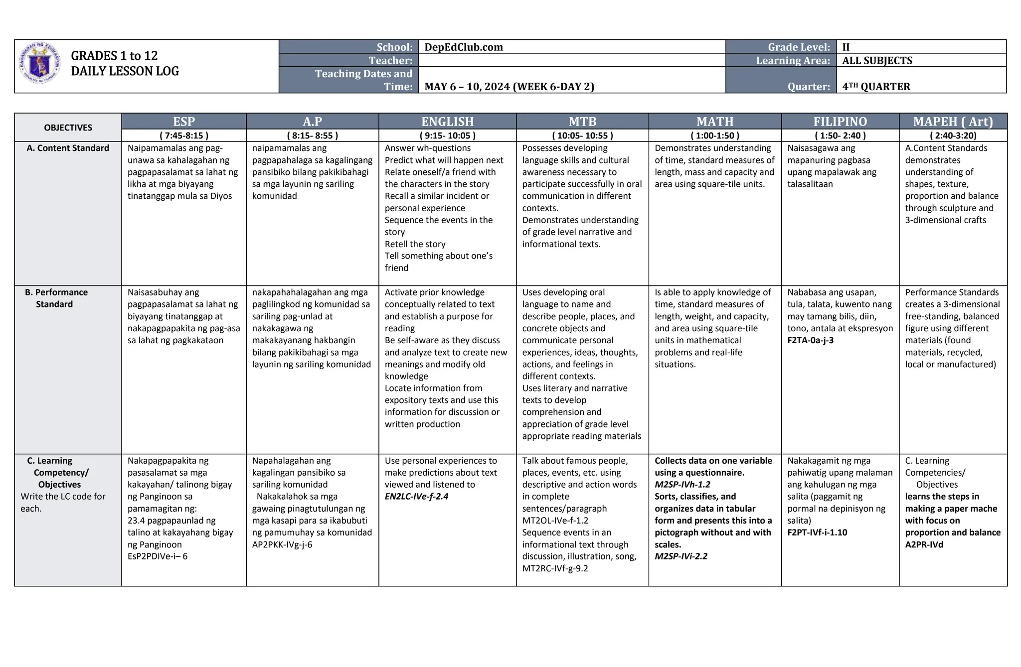 Lesson Plan DLL in teaching Grade 3 ALL subjects .docx