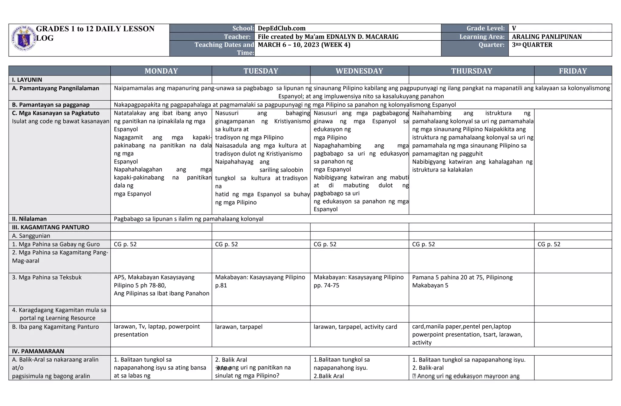 DLL_ARALING PANLIPUNAN 5_Q3_W4.ppt