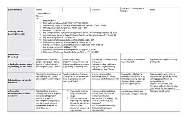 DLL_ARALING PANLIPUNAN GRADE 6 QUARTER 1 | DOCX