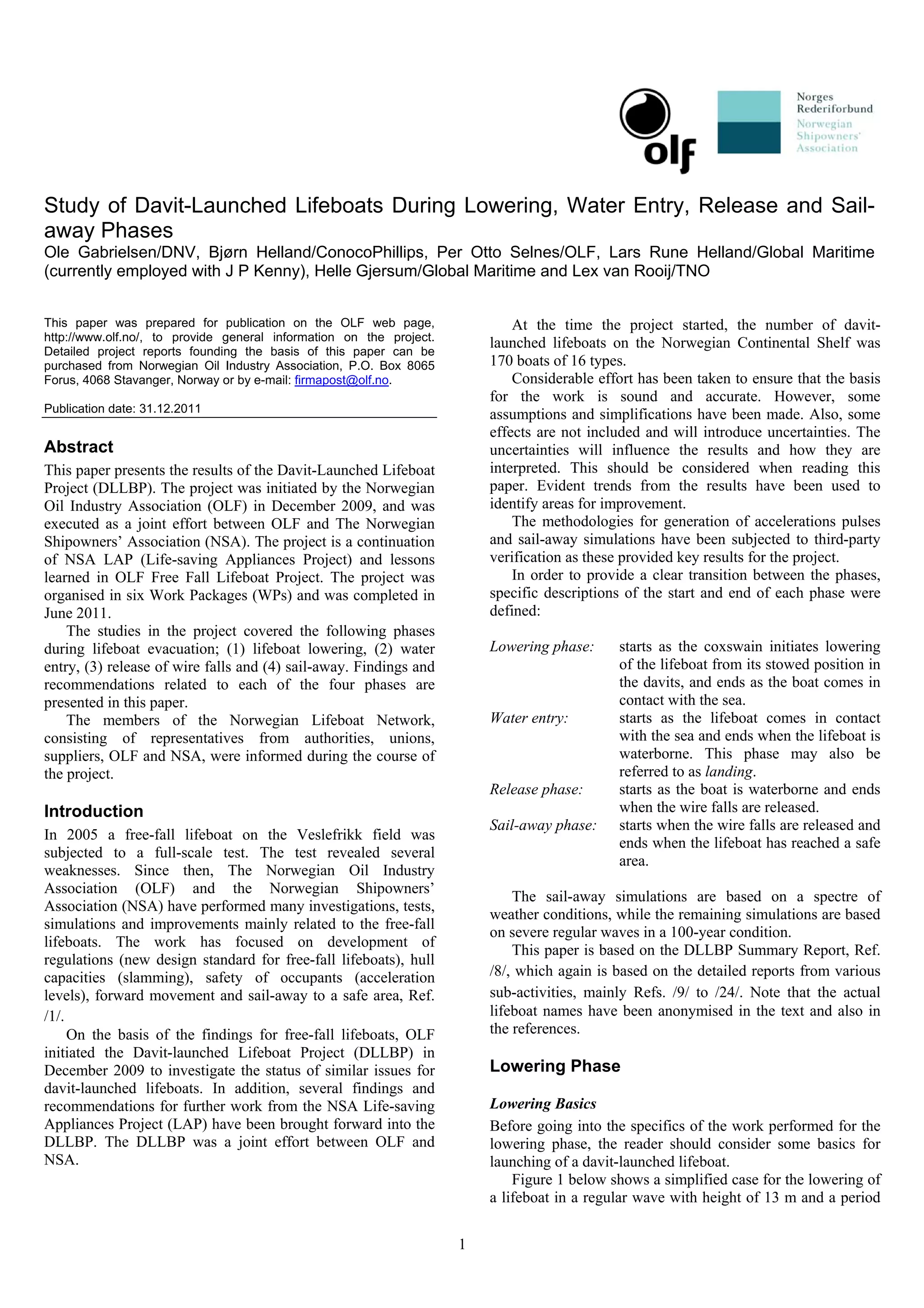Study of Davit-Launched Lifeboats During Lowering, Water Entry, Release ...