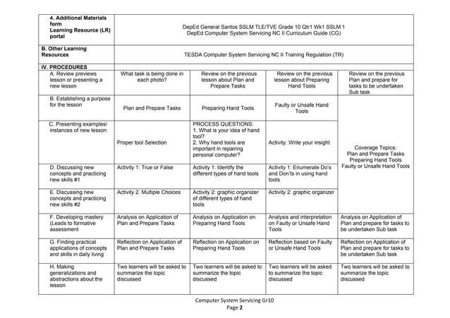 Daily lesson Log for Css CSS10 Qtr1 week 1 | PDF | Homework and Study | Education