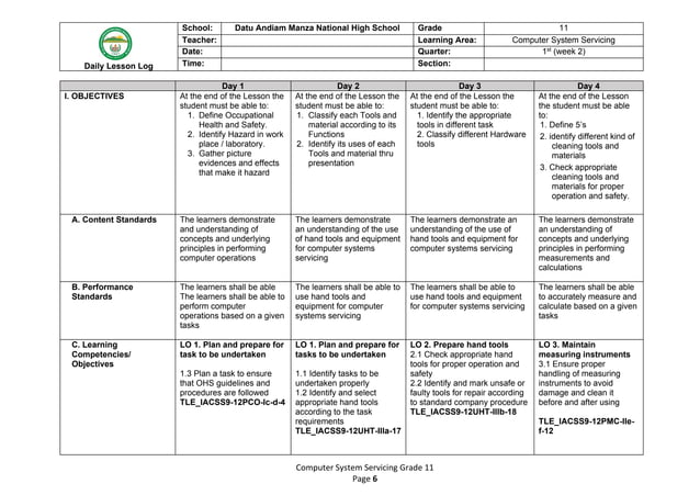 Daily Lesson Log for CSS_CSS11_week2.pdf | Secondary Education | Education
