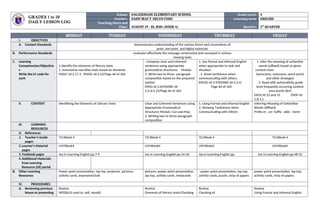 Daily Lesson Log in English for Quarter 1 | DOCX