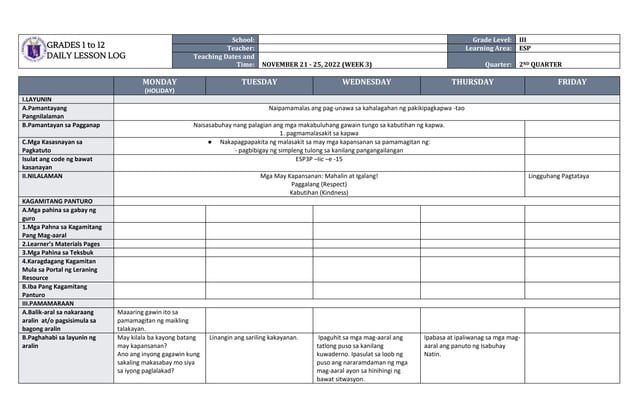 DLL_ESP 3_Q2_W3 (2).docx for grade 3 daily | DOCX
