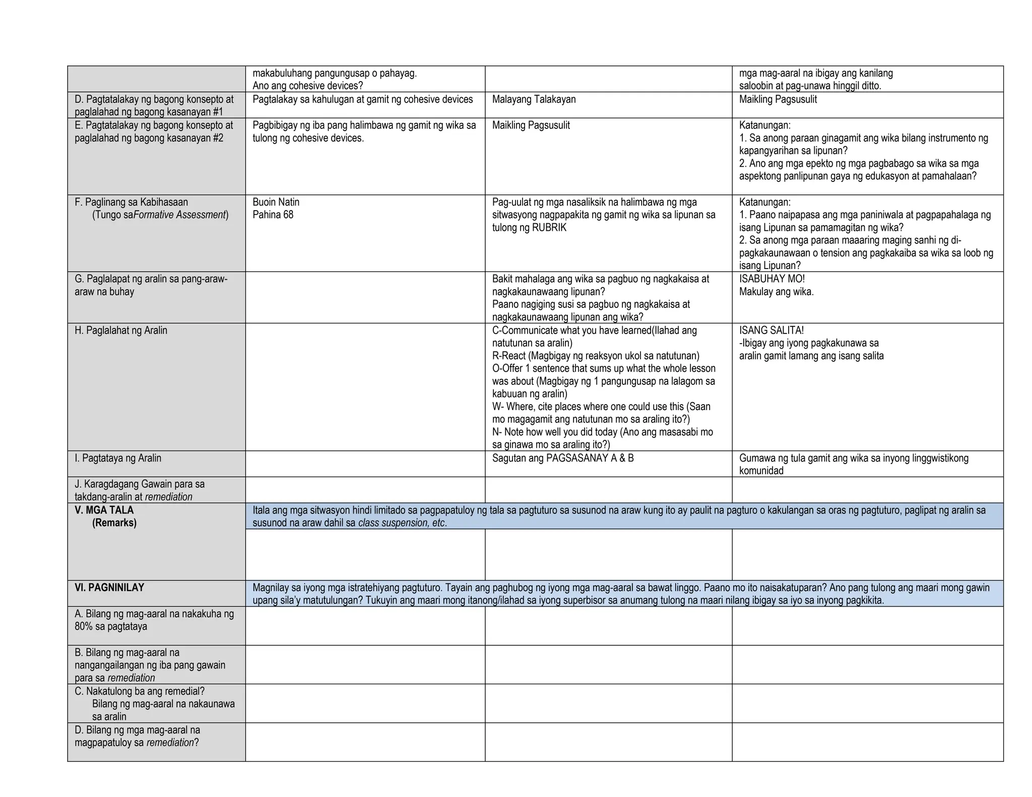 DLL komunikasyon at pananaliksik sa wika at kulturang pilipino | DOCX