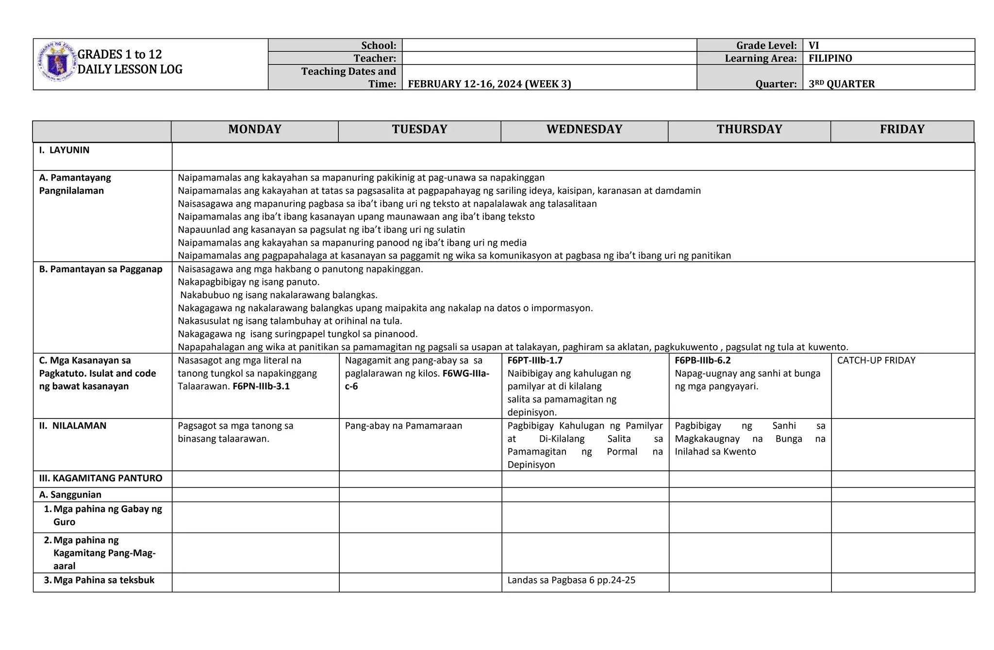 Daily lesson Log in Filipino grade 6 learners | PPT