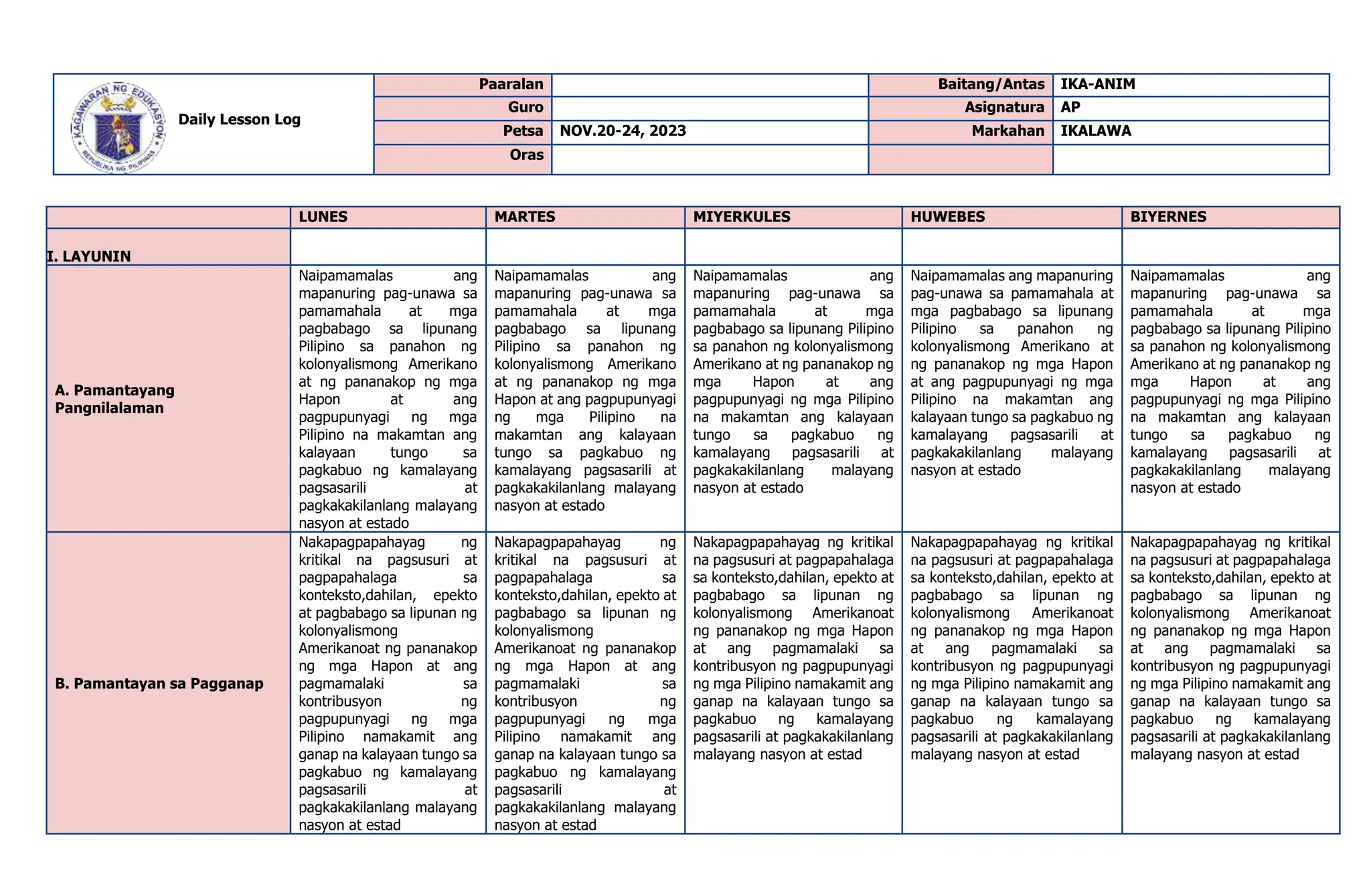 LESSON PLAN IN ARALING PANLIPUNAN FOR GRADE 6 | DOCX