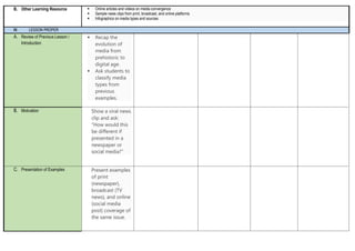 DETAILED LESSON LOG FOR MEDIA AND INFO. LITERACY | DOCX