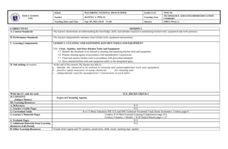 daily lesson plan in t.l.e. grade 9 week 1 | DOCX