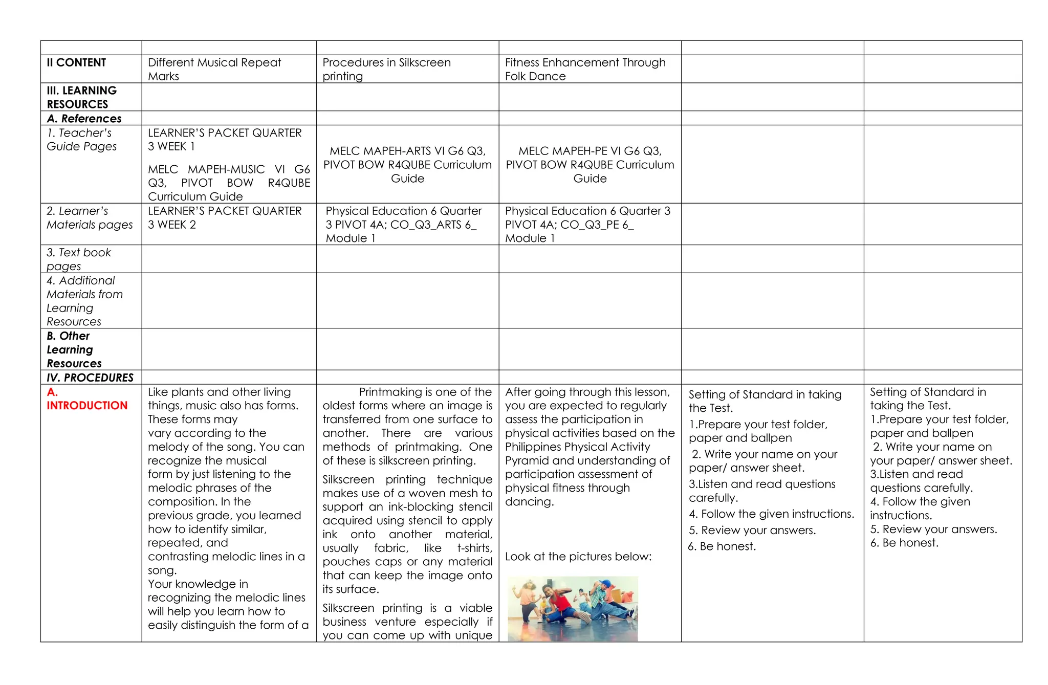 DLL IN MAPEH WEEK 1 as a backbone of tea | DOCX