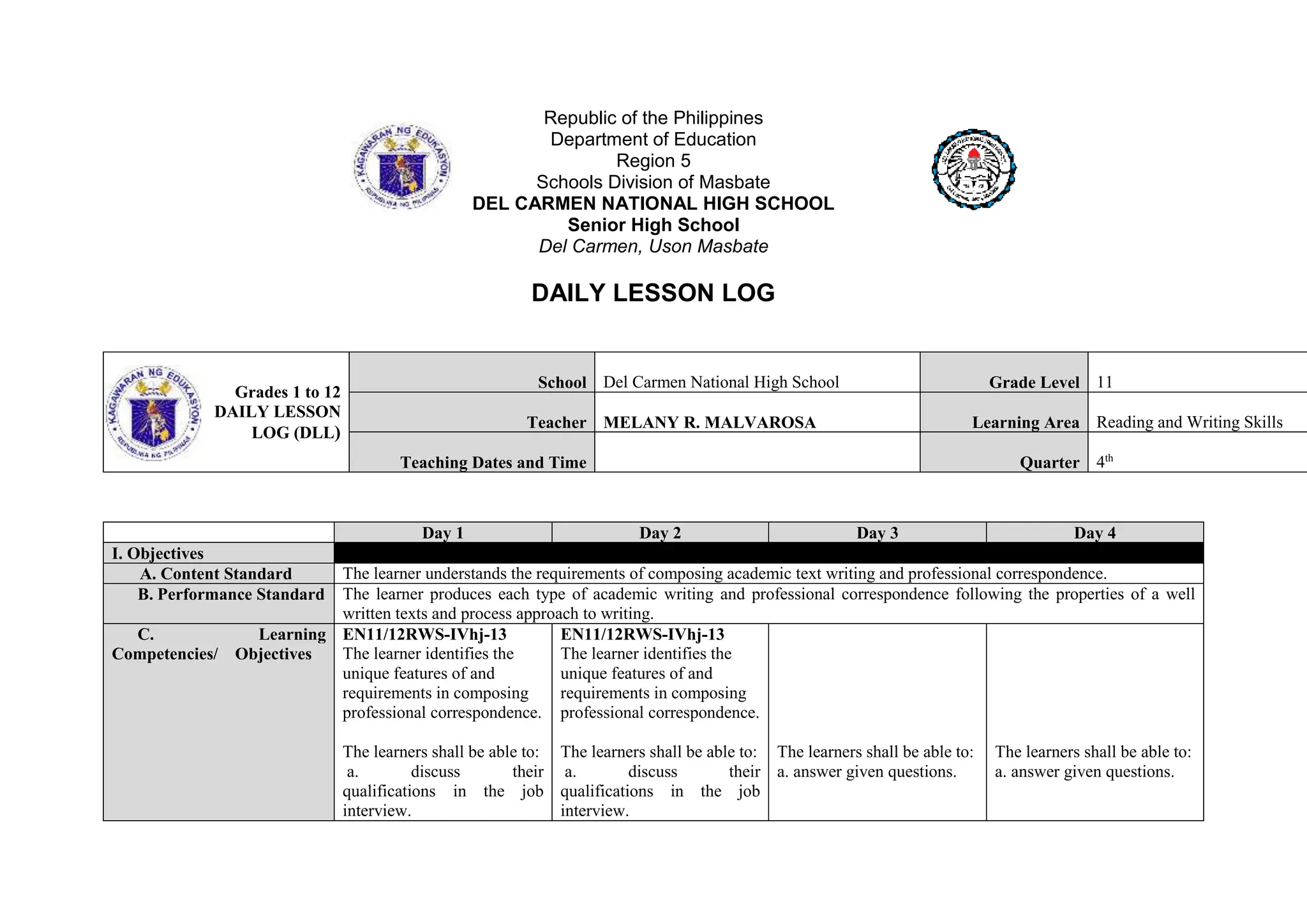 Daily Lesson Log in Reading and Writing.docx