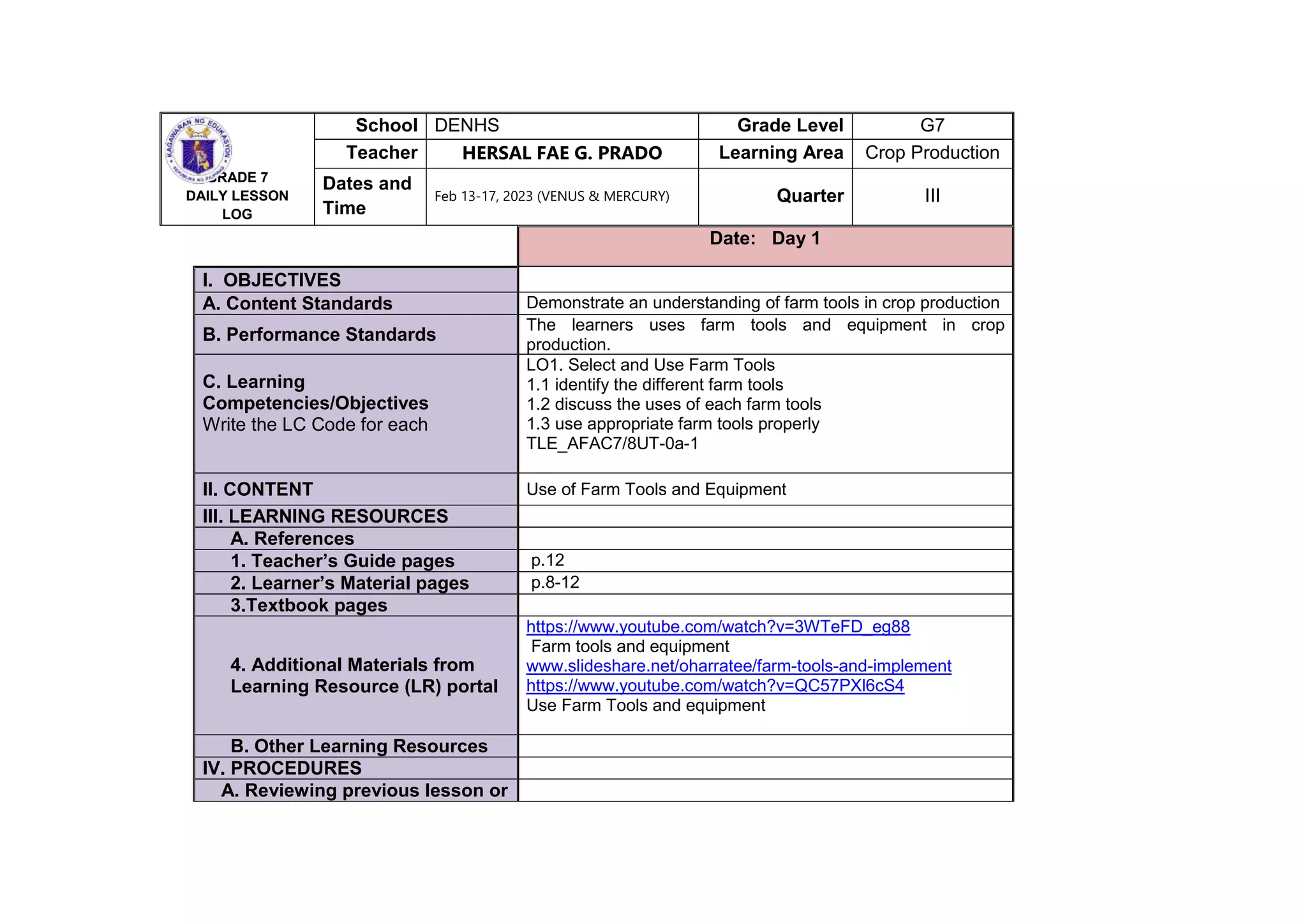 DLL in TLE CROP PRODUCTION G8-7.doc