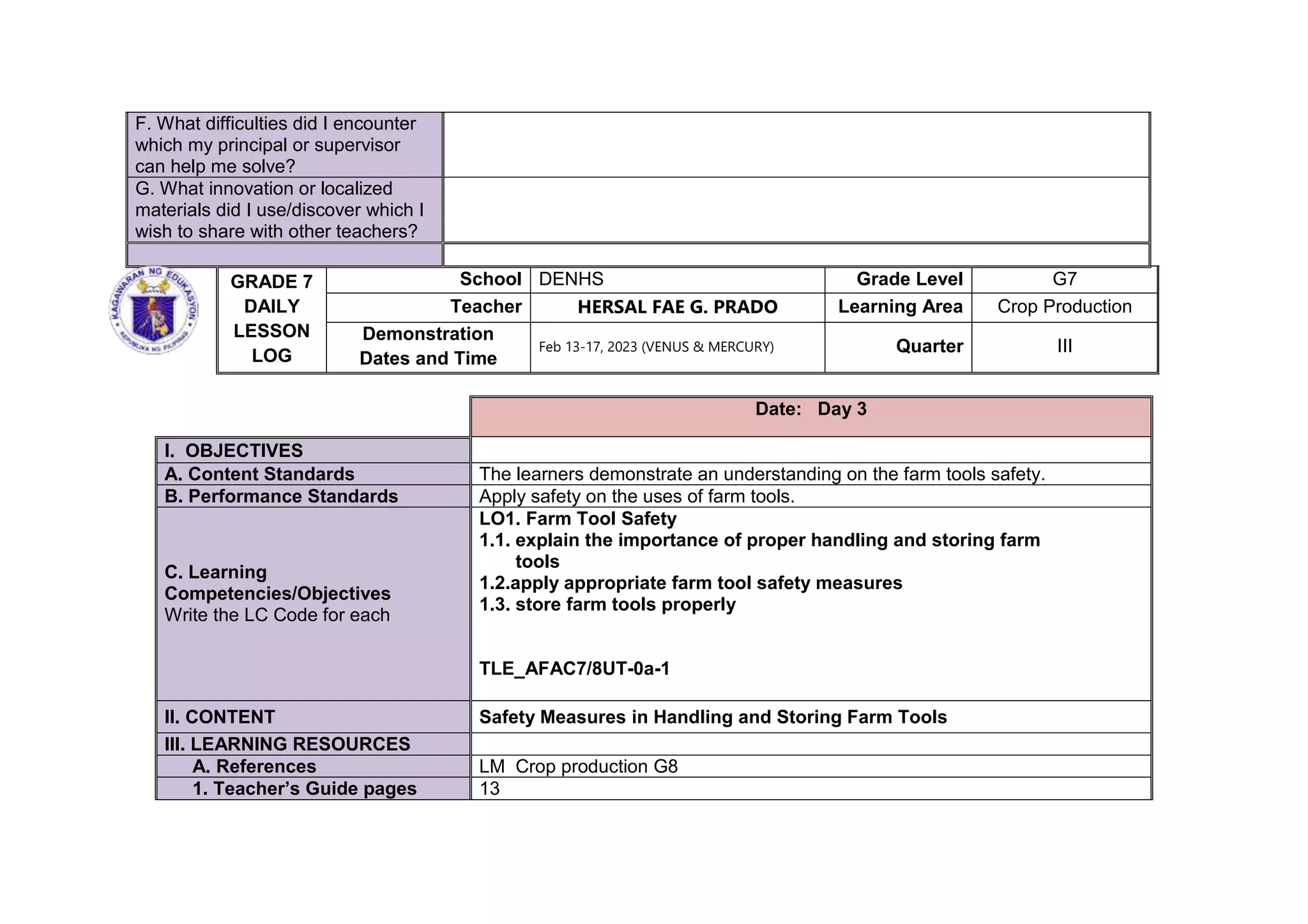 DLL in TLE CROP PRODUCTION G8-7.doc