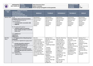 Daily Lesson Log - Kindergarten Week Two | DOCX
