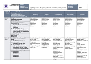 Daily Lesson Log - Kindergarten Week five | PPT