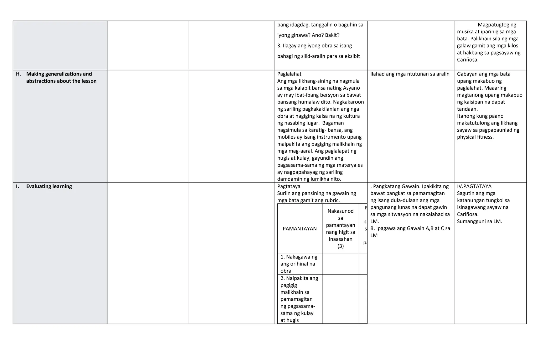 DLL_MAPEH 5_Q4_W5.docx for elementary catechism | DOCX