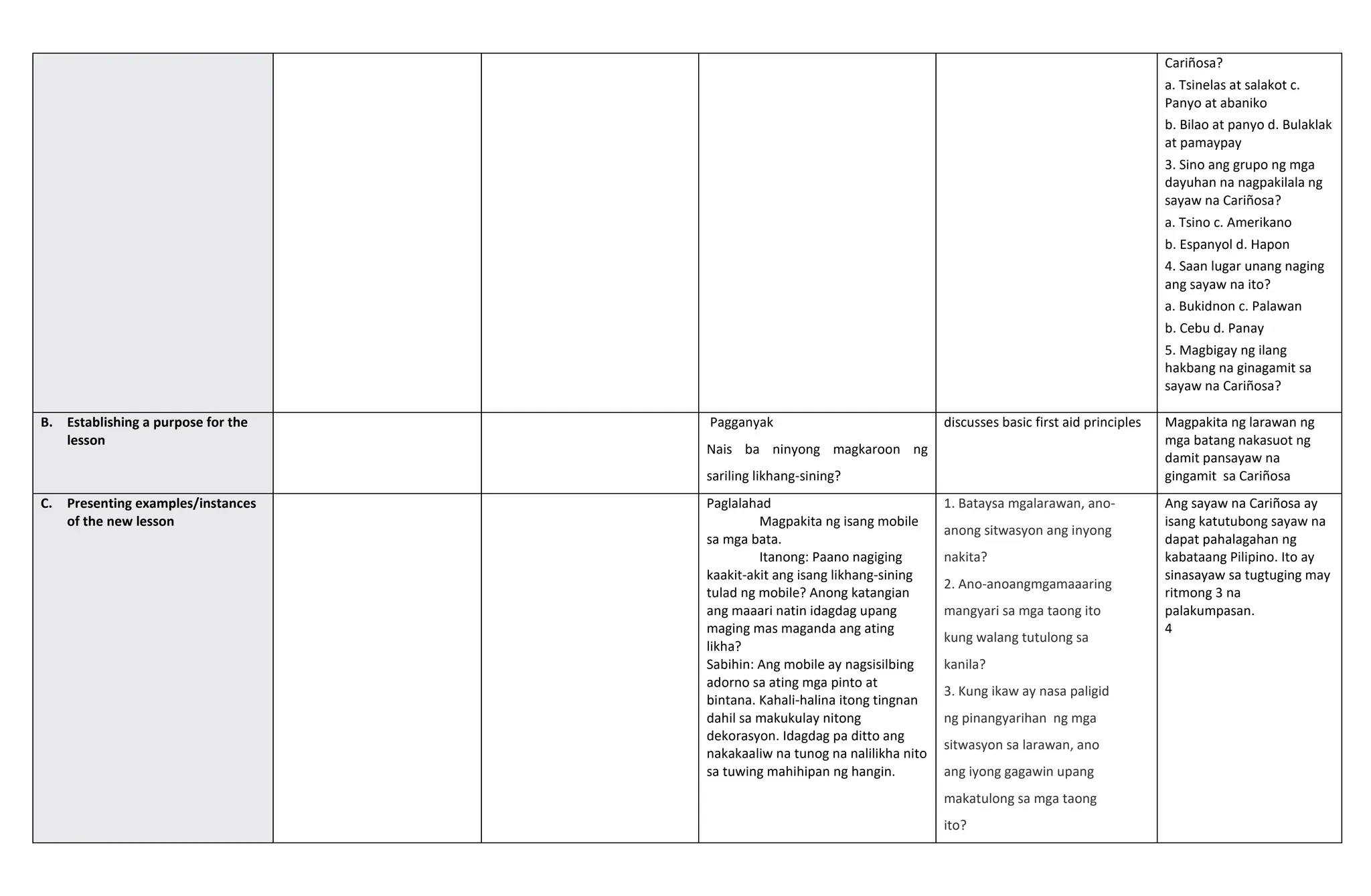 DLL_MAPEH 5_Q4_W5.docx for elementary catechism | DOCX