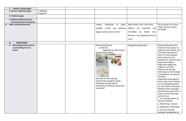 DLL_MAPEH 5_Q4_W5.docx for elementary catechism | PPT