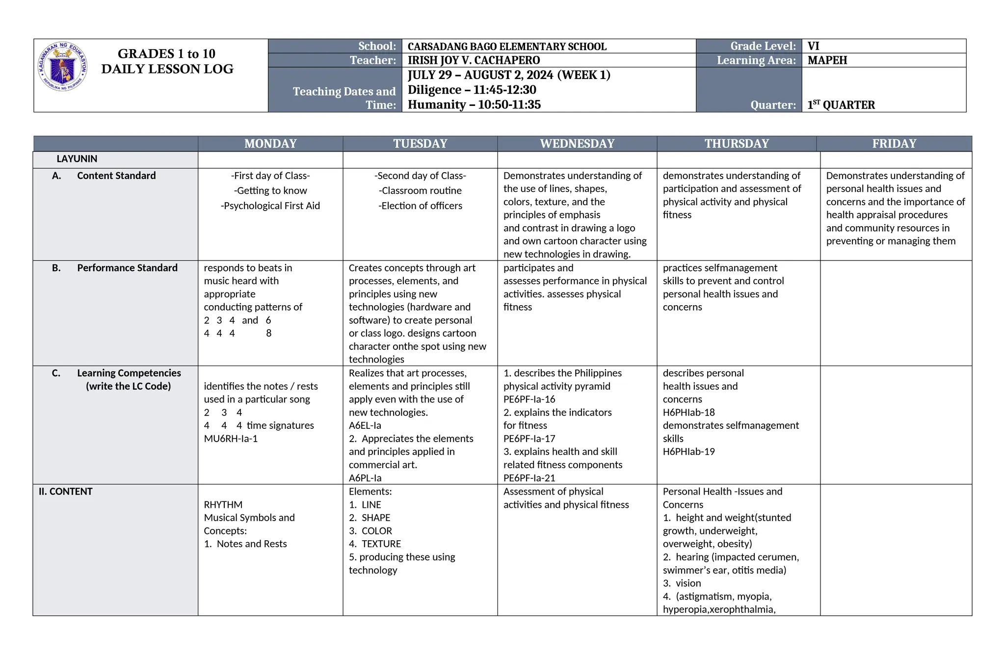 Daily Lesson Log_MAPEH 6_Quarter 1_W1.docx