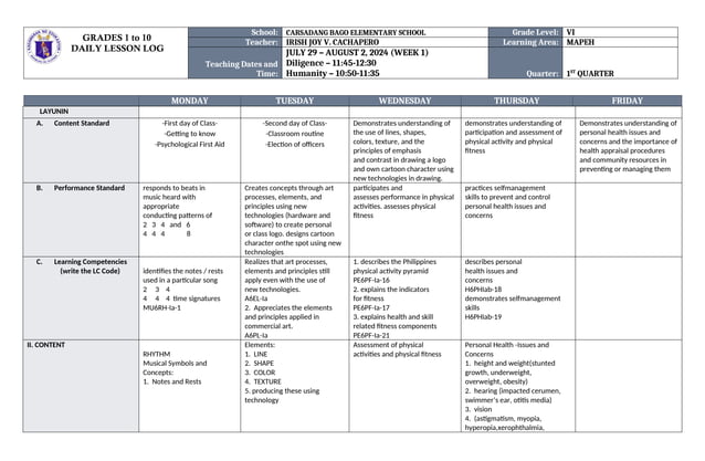 Daily Lesson Log_MAPEH 6_Quarter 1_W1.docx