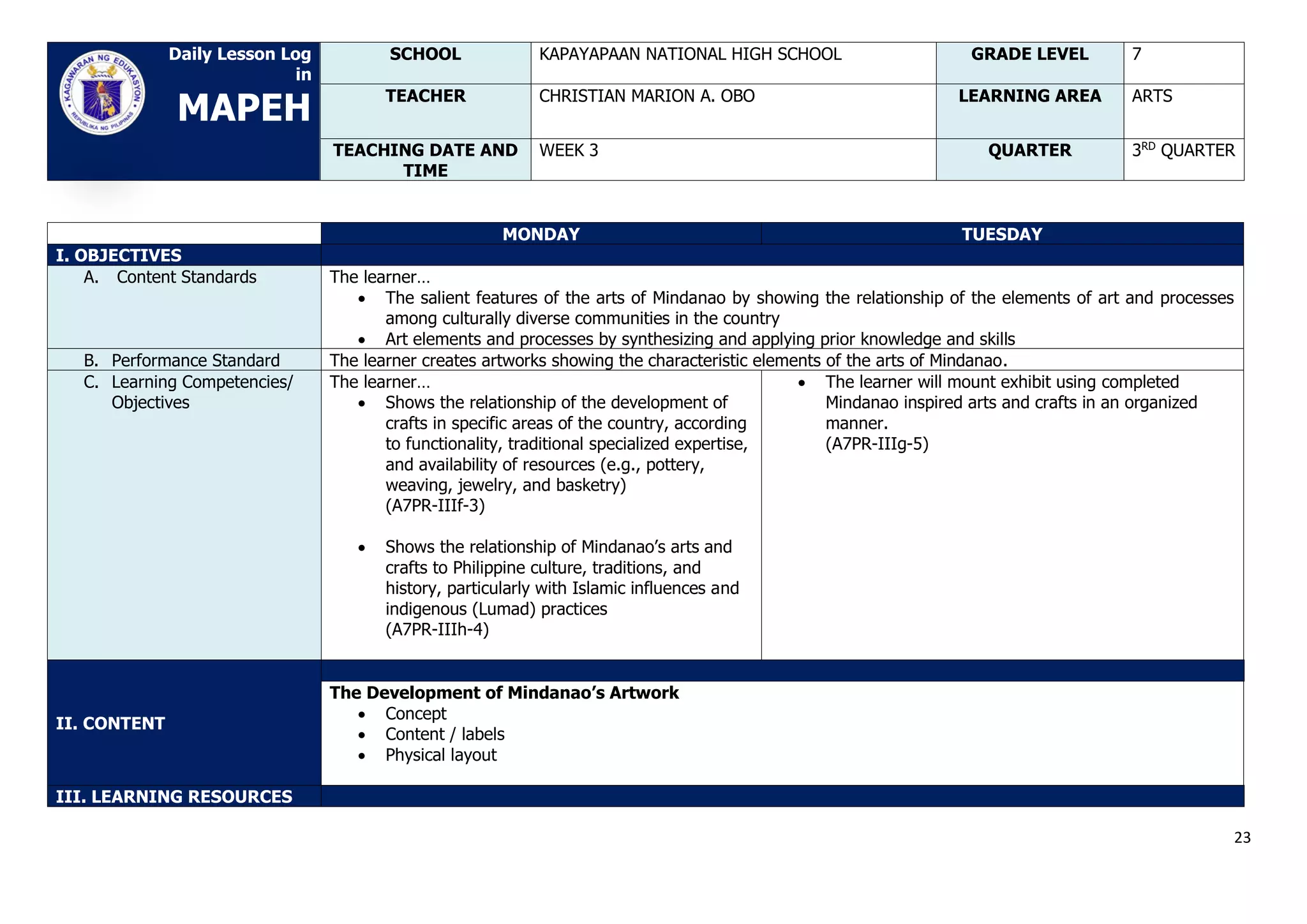 DLL MAPEH7_3rd quarter.pdf