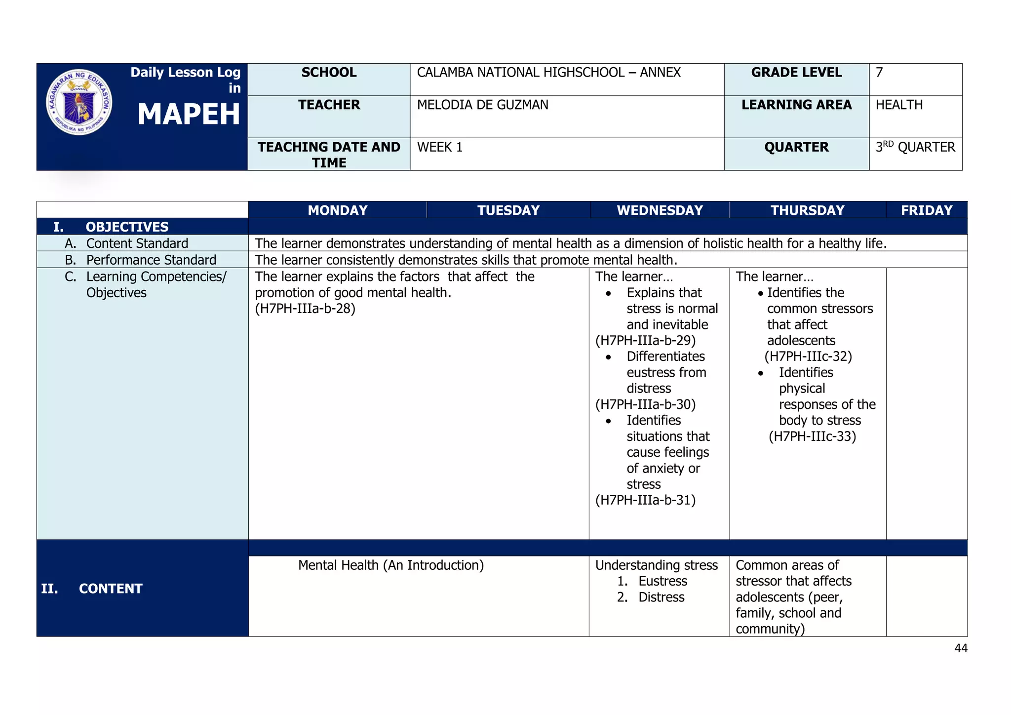 DLL MAPEH7_3rd quarter.pdf | Musicals | Genres