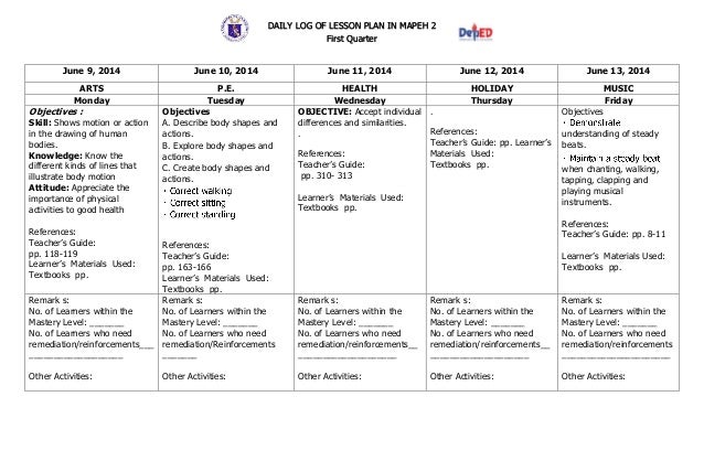 Semi Detailed Lesson Plan In Mapeh Elementary Lesson Plan