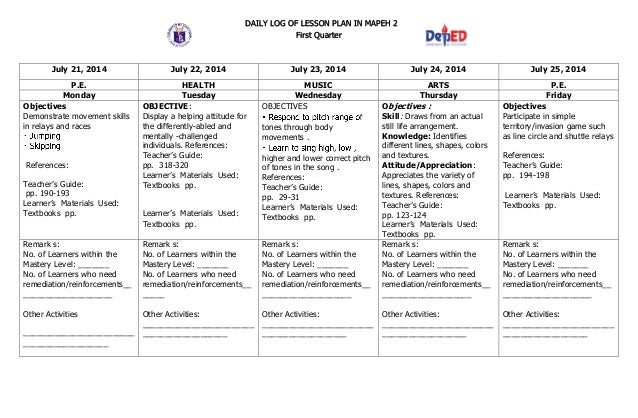 Semi Detailed Lesson Plan In Mapeh Elementary Lesson Plan