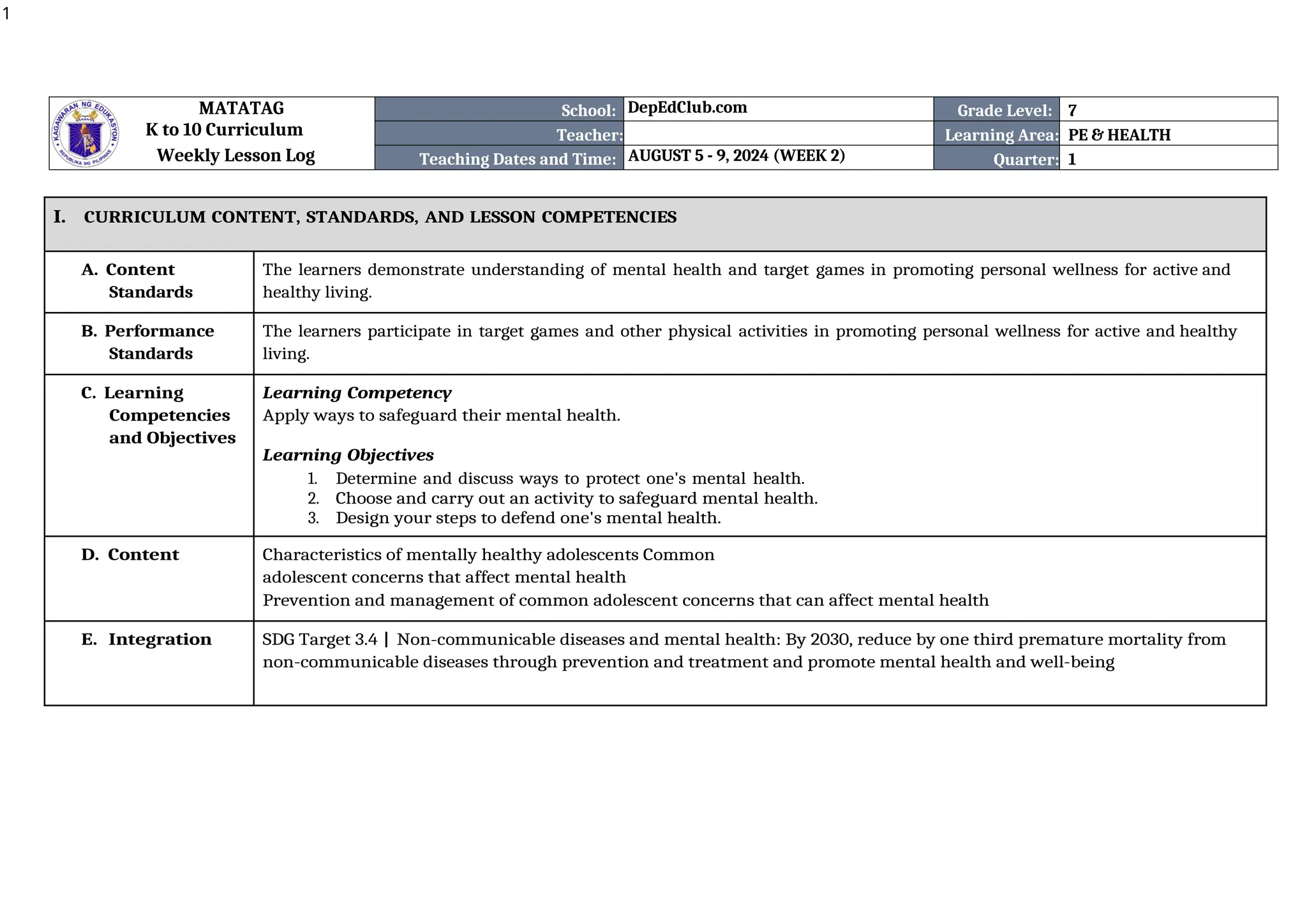 DLL MATATAG PE & HEALTH 7 Q1 W2 .docx