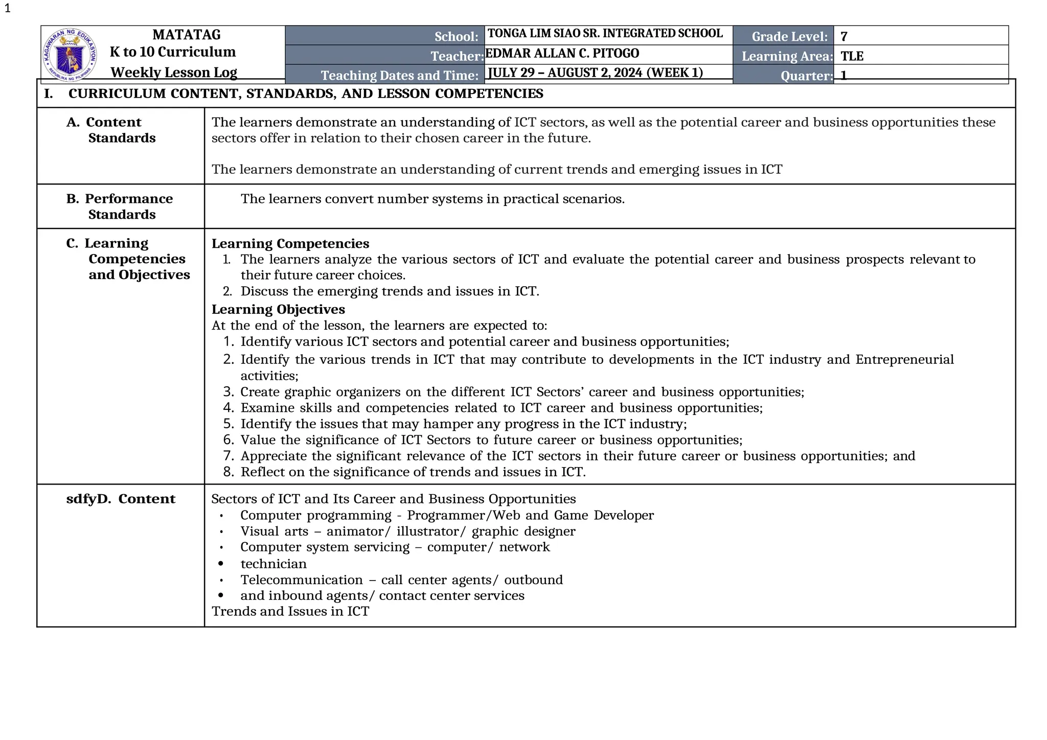 DLL MATATAG _TLE 7 Q1 W1.docx dll kunoh ayaw tuo | DOCX