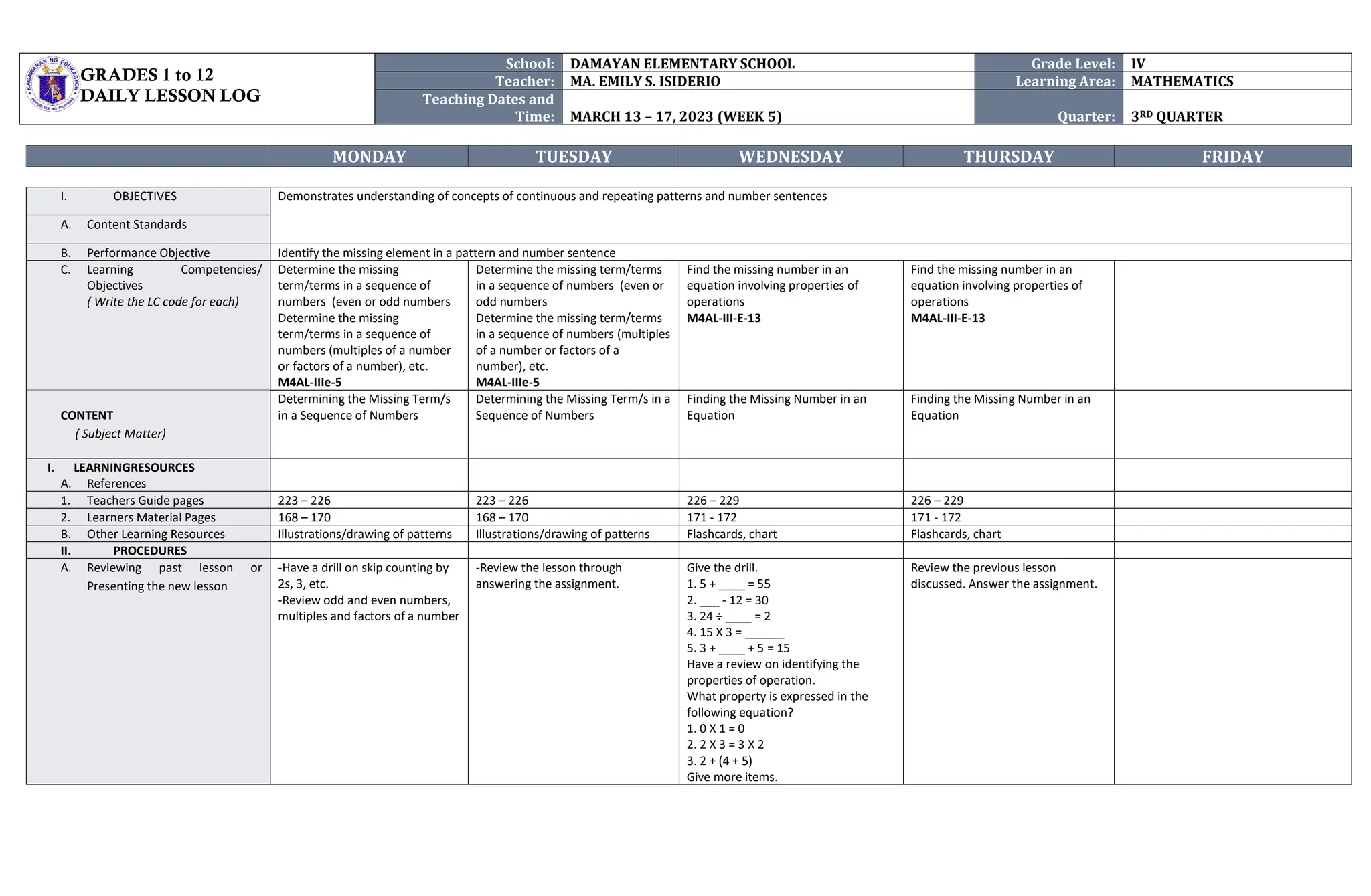 DLL_MATHEMATICS 4_a daily lesson log for teachers | PDF