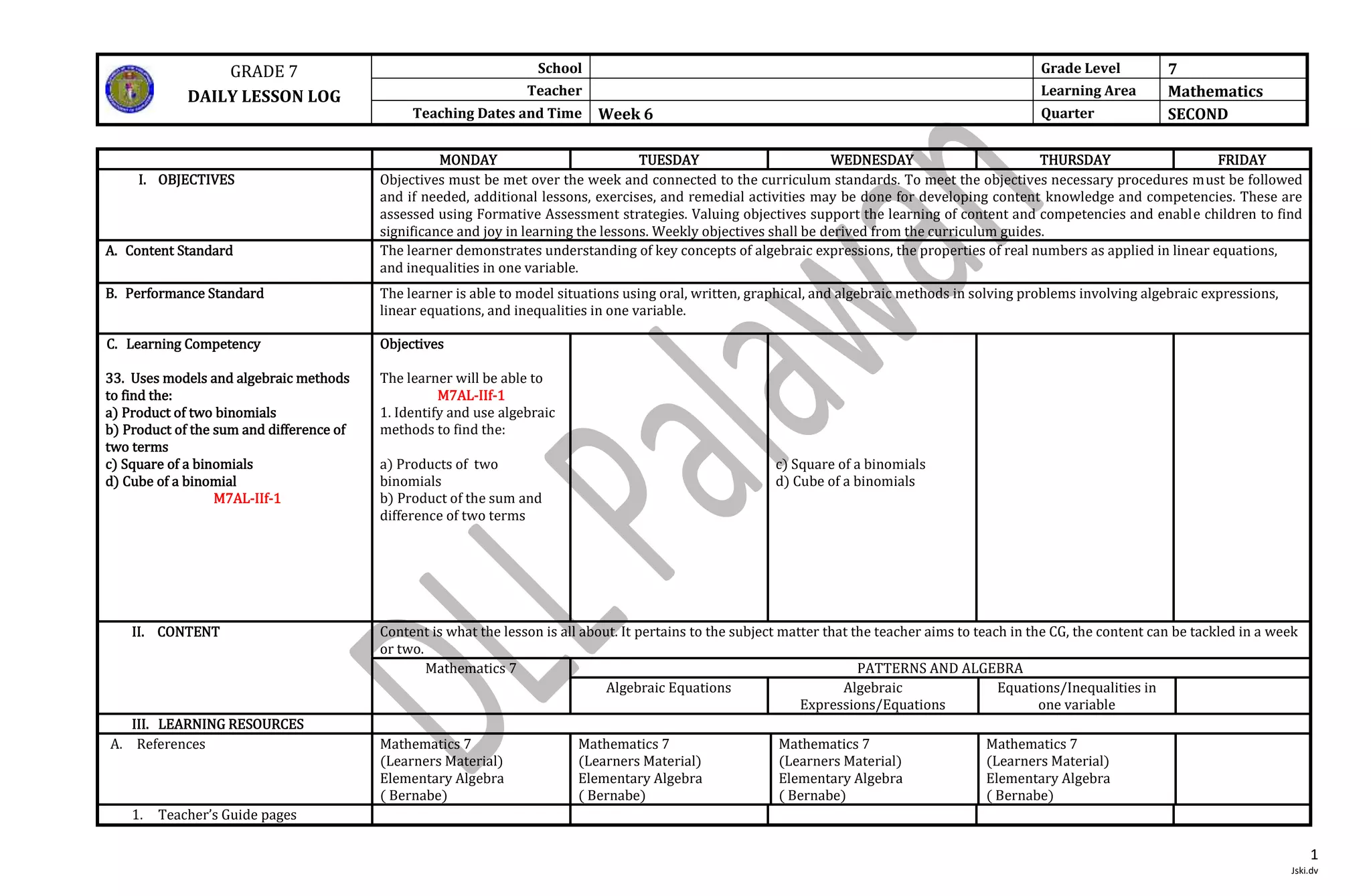 DLL Math Grade7 Quarter2 Week6 (Palawan Division).docx